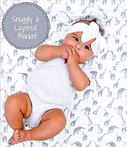 LollyBanks Super Soft Muslin Quilt 100% Cotton Gender Neutral Receiving Blanket Breathable Lightweight 6 Layers Large Size 47" x 47" (Giraffe)