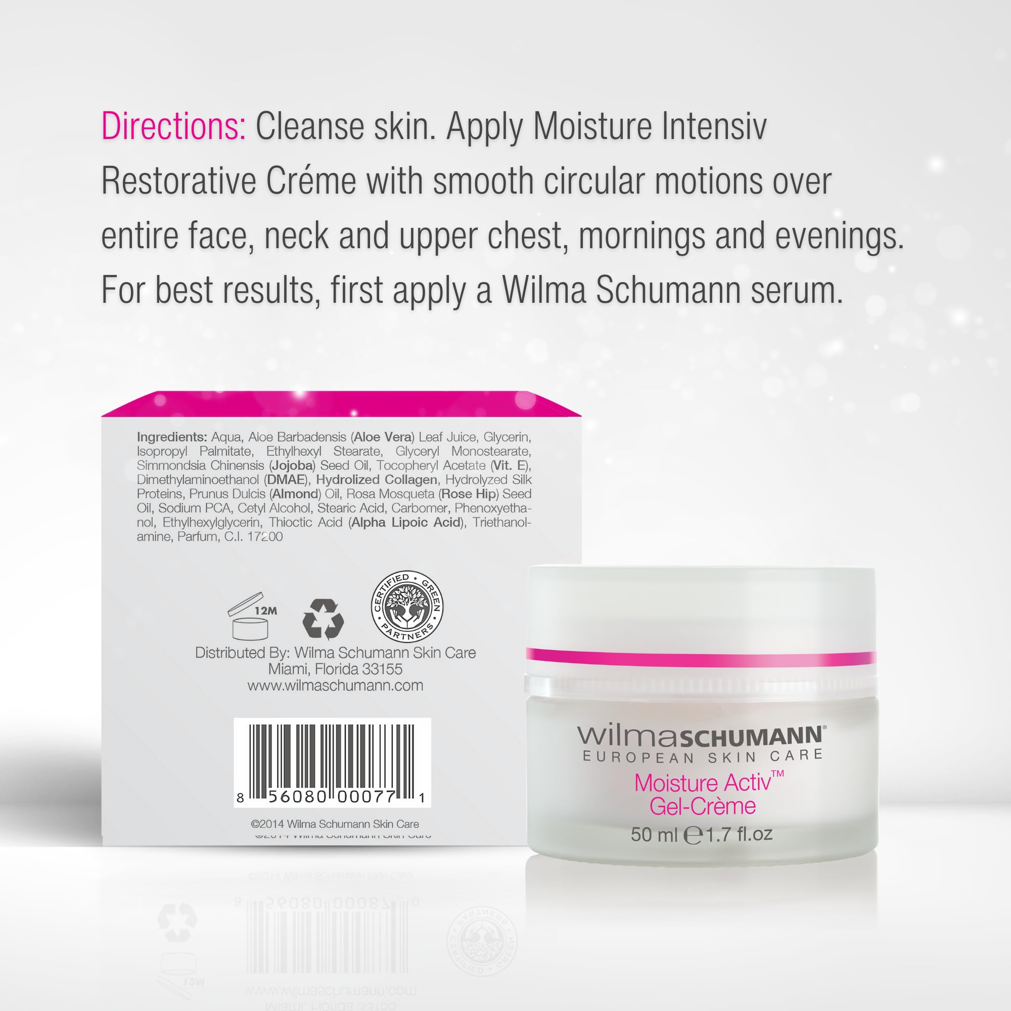 WILMA SCHUMANN Moisture Activ Gel Cream, Face Moisturizer, Face Cream with Hyaluronic Acid, 1.7 oz