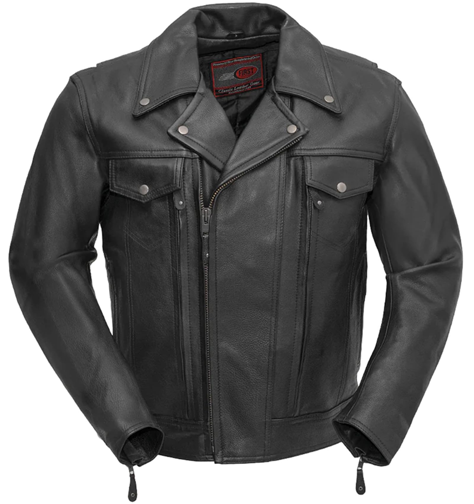 First Mfg Co - Mastermind - Men's Motorcycle Biker Riding Black Leather Jacket - 3X Large - Action Back Armor Pockets Gussets Thermal Liner Vented