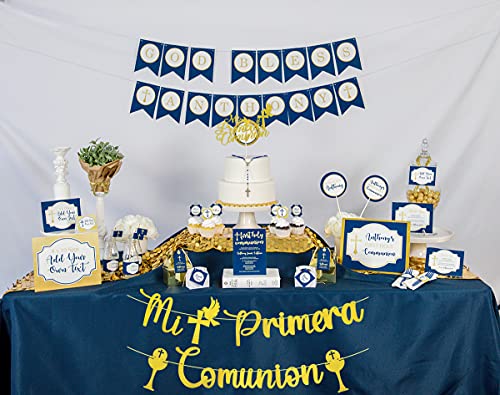 Mi Primera Comunion Banner, Mi Primera Comunion Cake Topper, Cross Baptism Decorations, First Communion Baby Shower Christening Theme Party Mi Bautizo Cake Topper Mi Primera Comunion Decoracion