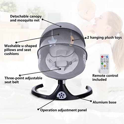 ZRWD Baby Swing for Infants, 5 Speed Electric Bluetooth Baby Rocker for Newborn, 3 Timer Settings & 10 Pre-Set Lullabies, Portable Baby Swing with Tray and Remote Control for 5-26 lbs, 0-12 Months