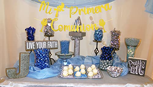 Mi Primera Comunion Banner, Mi Primera Comunion Cake Topper, Cross Baptism Decorations, First Communion Baby Shower Christening Theme Party Mi Bautizo Cake Topper Mi Primera Comunion Decoracion