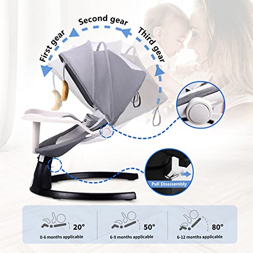 ZRWD Baby Swing for Infants, 5 Speed Electric Bluetooth Baby Rocker for Newborn, 3 Timer Settings & 10 Pre-Set Lullabies, Portable Baby Swing with Tray and Remote Control for 5-26 lbs, 0-12 Months