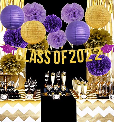 Graduation Decorations 2022 Purple Gold/Class of 2022 Graduation Banners,Graduation Party Decorations