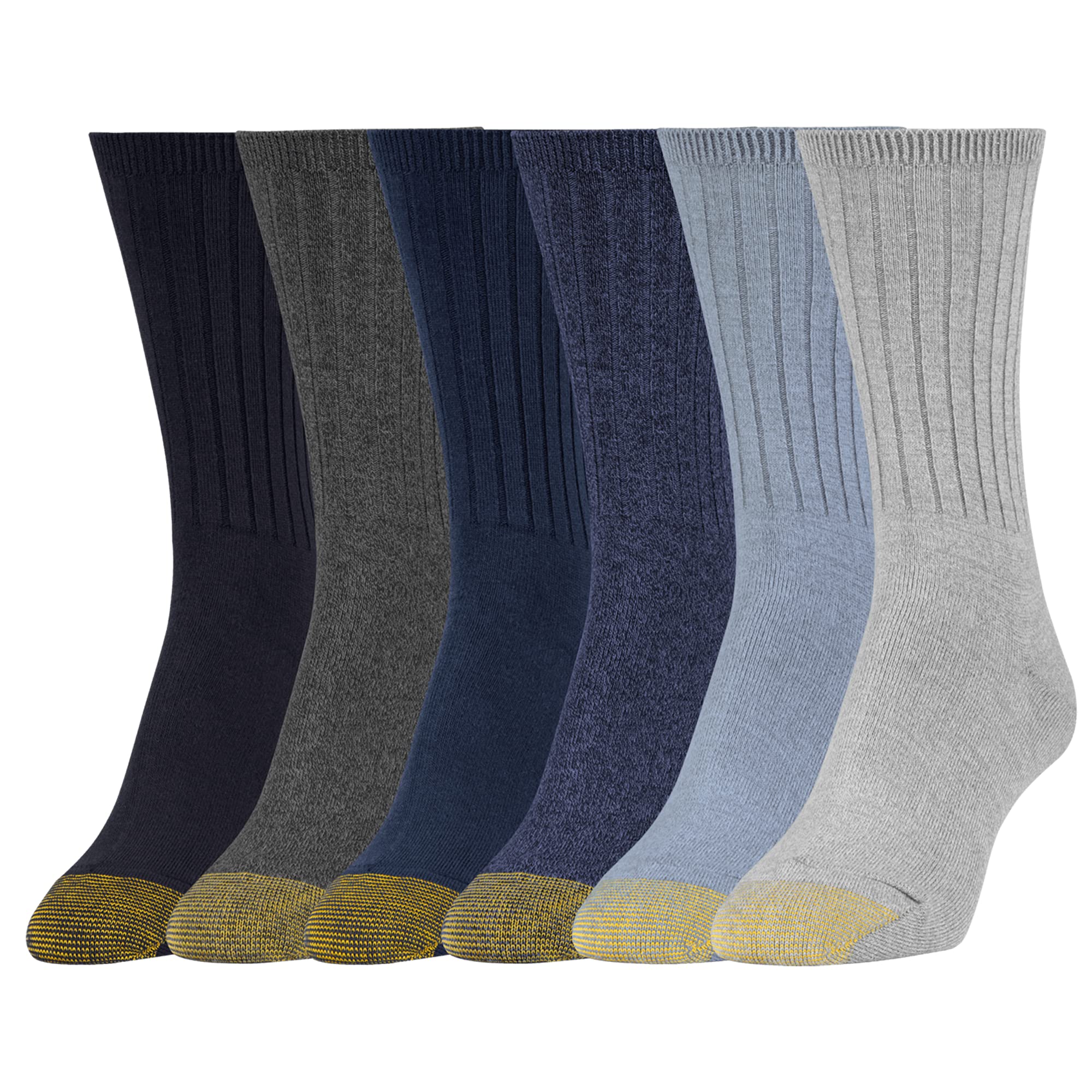 GOLDTOE womens Ribbed Crew Socks, 6 Pairs casual socks, Flannel/Chambray Assorted, Medium US