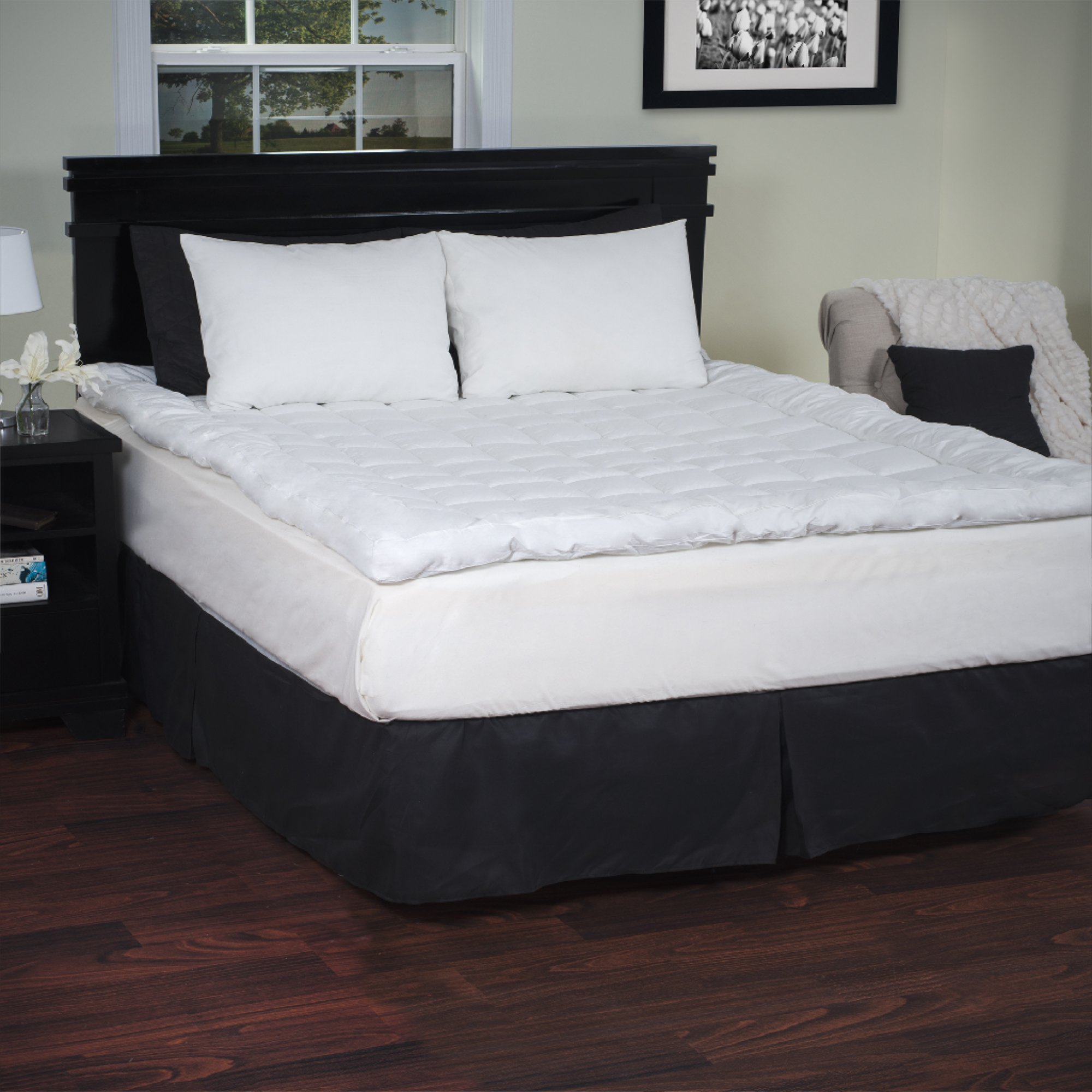 Lavish Home Alternative Mattress Topper-Full Size-3” Gusset Hypoallergenic Fiber Filled Pillowtop Pad for Cushion & Support-Microfiber Cover, White