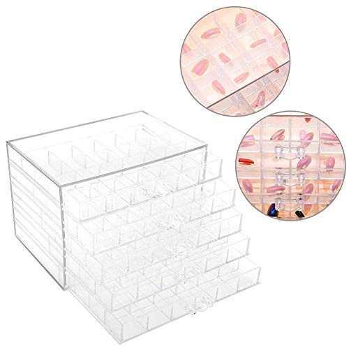 Pilarmuture Acrylic Jewelry Organizer,Earring Storage Box Organizer,5 Layer Drawer 120 Grids Jewelry Storage Box Holder,for Crafts Art Supply Diamond Painting Nail Tip Bead Earring Ring(Transparent)