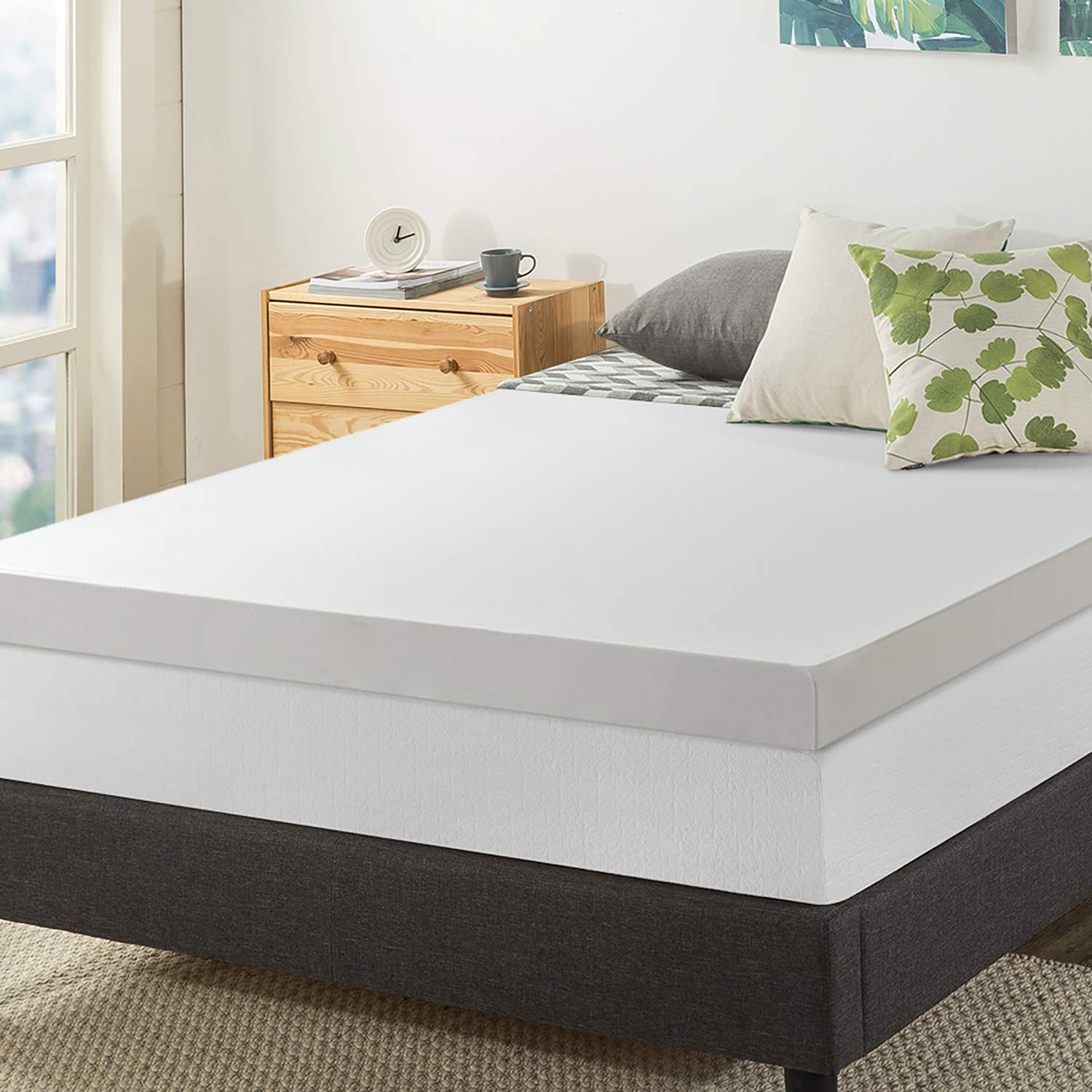 Best Price Mattress Mellow 4 Inch Memory Foam Mattress Topper with Cover, Calming Green Tea Infusion, Full,White