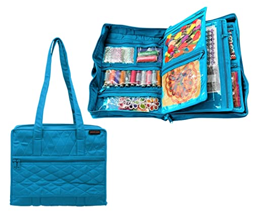 Yazzii Quilter’s Project Bag with 19 Pockets - Portable Storage Bag Organizer - Multipurpose Storage Organizer for Quilting, Patchwork, Embroidery, Needlework, Papercraft & Beading-Aqua