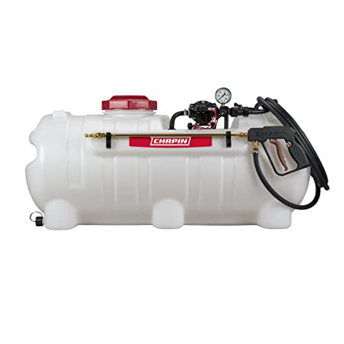 Chapin 97500E Made in the USA 25 Gallon Deluxe Dripless ATV/UTV 12 Volt Mounted Spot Sprayer With 5 Inch Wide Mouth, High Performing 12 V Diaphragm Pump and Filtration System, Translucent White