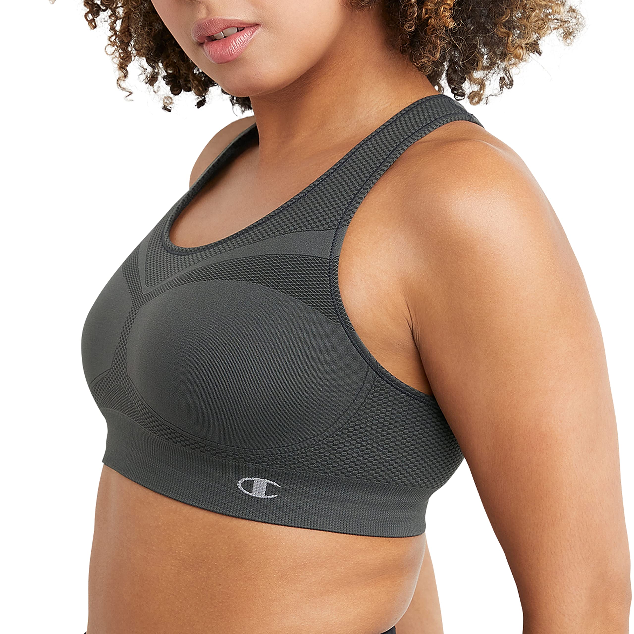 Champion, Infinity Racerback, Moderate Support, Seamless Sports Bra for Women, Asphalt, Large