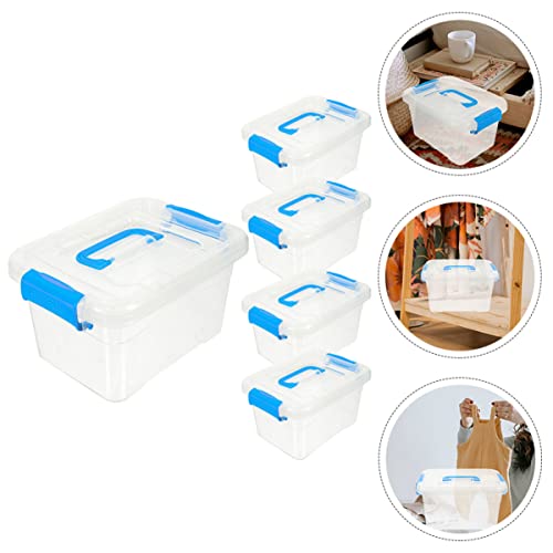 COLLBATH 5pcs box Blue Cosmetic Containers Clear Lid Tabletop Plastic Toys for Case Organizer Holder Bin Container Storage Handle Sewing Sundry Car Stackable Toy Desktop Cosmetics