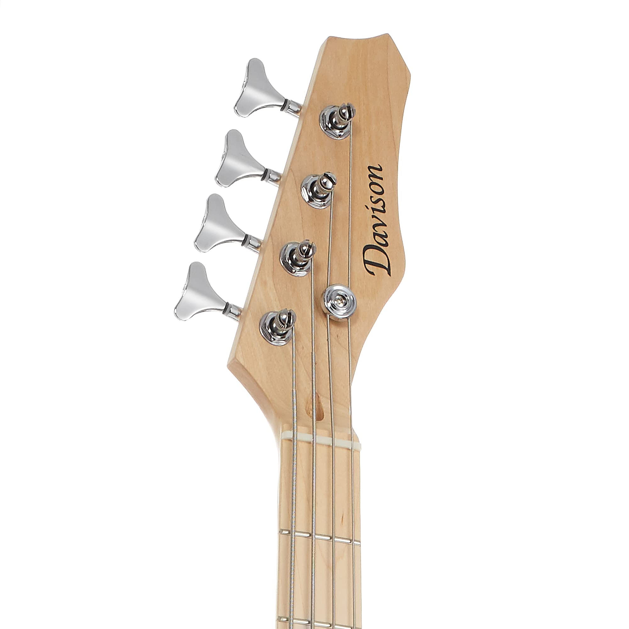 Davison Guitars Full Size Electric Bass Guitar with 15-Watt Amp, Black - 4 String Right Handed Beginner Kit with Gig Bag and Accessories