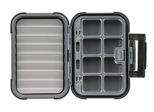 Flambeau Outdoors 2926CR Blue Ribbon Waterproof Fly Box, Medium 8 Compartment Fly Fishing Organizer with Foam, Gray/Black