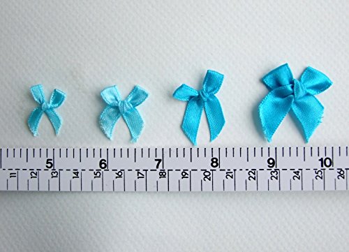 ICRAFY 100 Tiny Light Pink Satin Ribbon Bows Sweet Mini Embellishment Craft Artificial Applique Wedding Ribbon Width 7 mm.