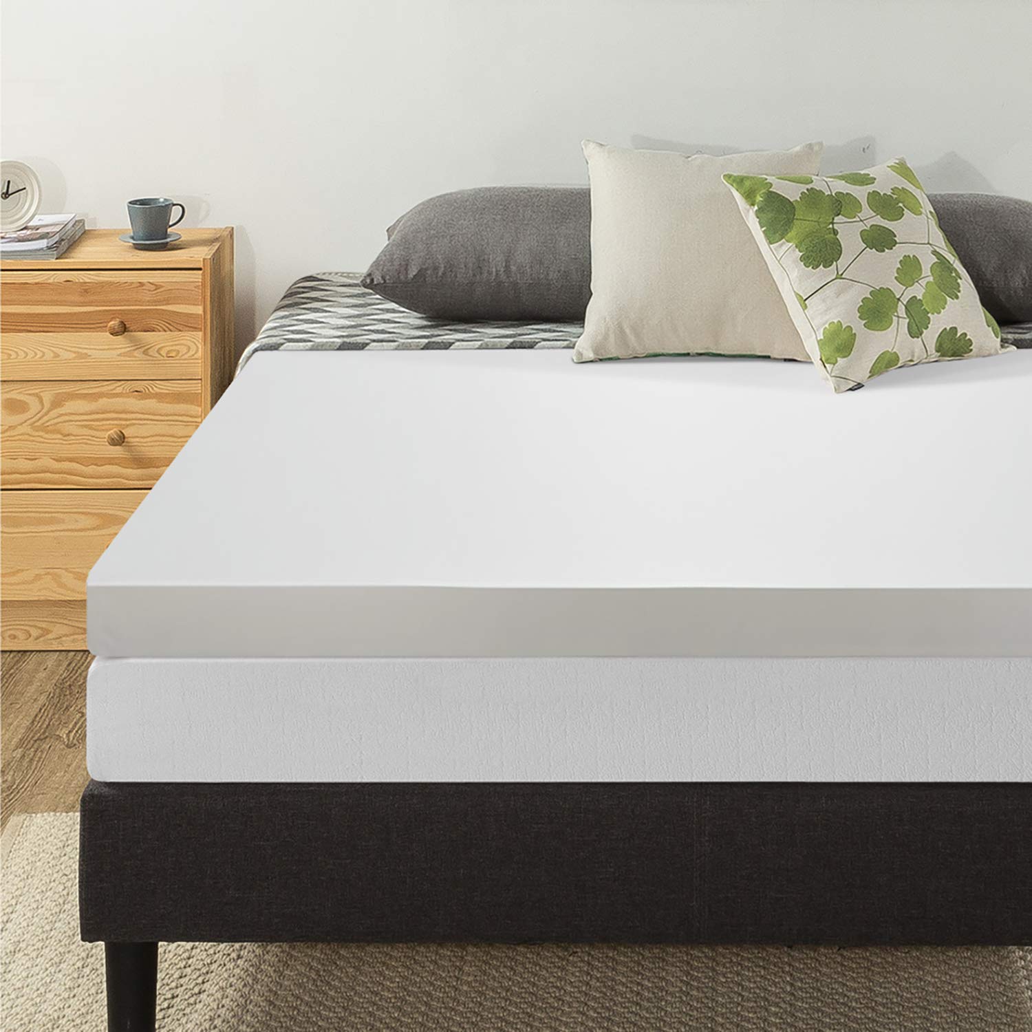 Best Price Mattress Mellow 4 Inch Memory Foam Mattress Topper with Cover, Calming Green Tea Infusion, Full,White