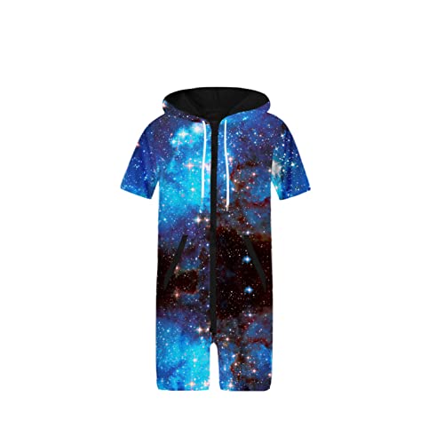 TENMET Kids Galaxy Zip Short Jumpsuits Hooded Onepiece Romper Onesie for Boys 9-14 Years