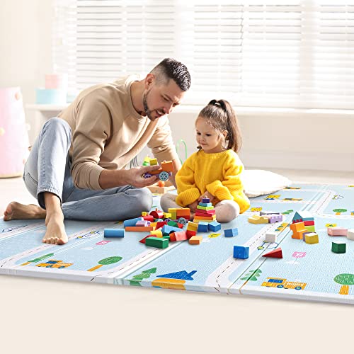 Bammax X-Large Waterproof Foam Padded Baby Play Mat | Reversible & Foldable | Safe & Thick Baby Foam Play Mat | 70" x 78" | Use as Baby Crawling Mat or Kids Play Mat for Floor