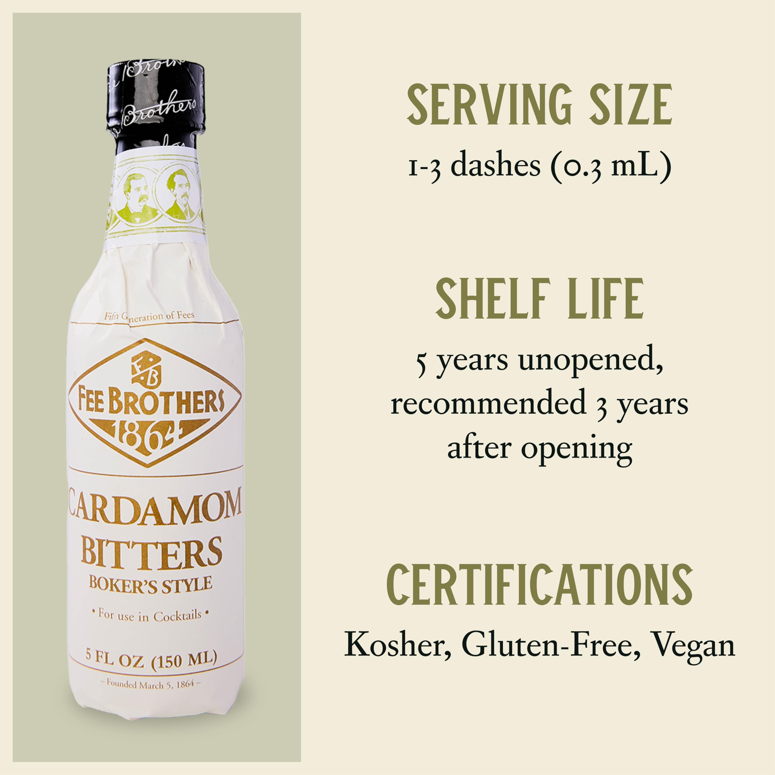 Fee Brothers Cardamom Cocktail Bitters - Aromatic Cocktail Mixer & Concentrated Flavoring, Gluten Free, Vegan-Friendly, 5 fl oz