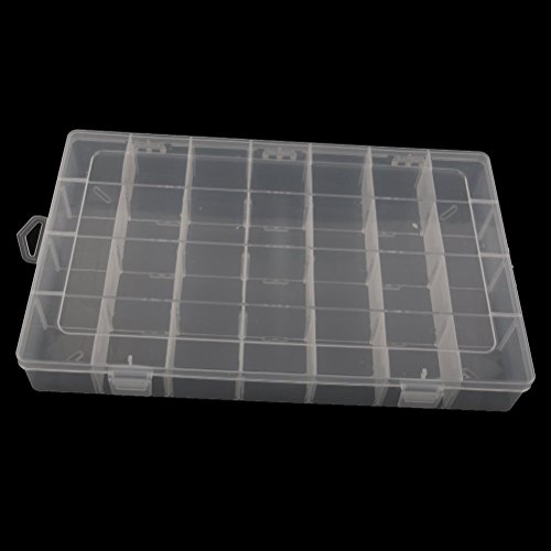 FENICAL Clearn Plastic Jewelry Organizer Box 28-Grid Storage Container Case with Removable Dividers