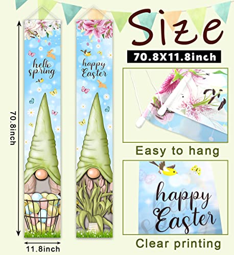 Easter Porch Sign Banner-Easter Gnomes Decoration Hello Spring Happy Easter Door Hanging Banner Outdoor Easter Party Supplies Photo Props for Porch