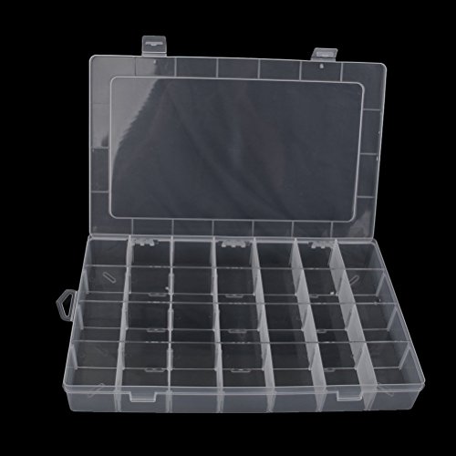 FENICAL Clearn Plastic Jewelry Organizer Box 28-Grid Storage Container Case with Removable Dividers