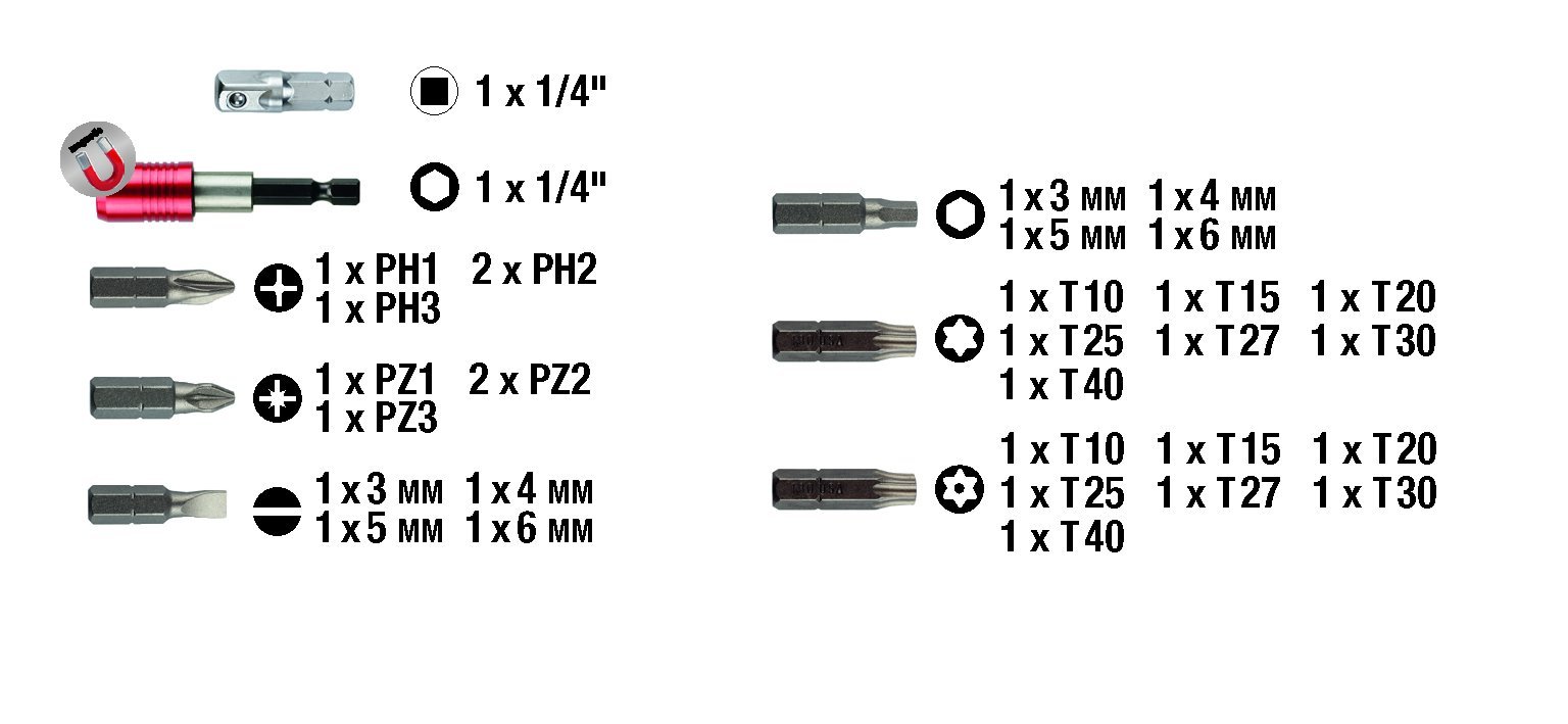 Kwb Bit-Set Bitbox with Bit Holder - 32 Pieces Incl. 44652 Inch Hexagonal Shank According to ISO 1173 and C 44626 Form