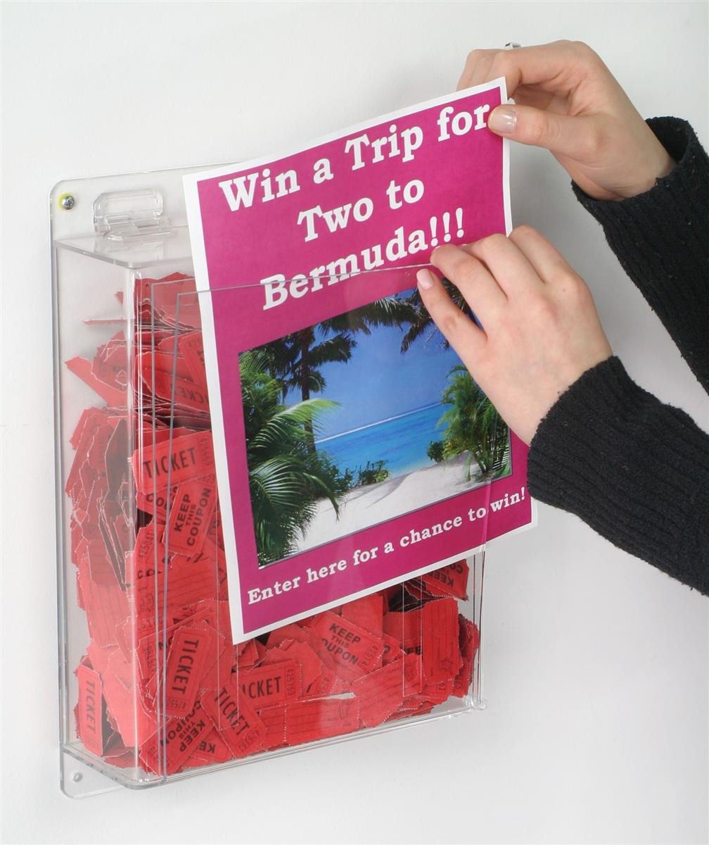 Displays2go Wall Mounted Suggestion, Clear Donation Box with Lock and Sign Holder (ICCBSBOX)