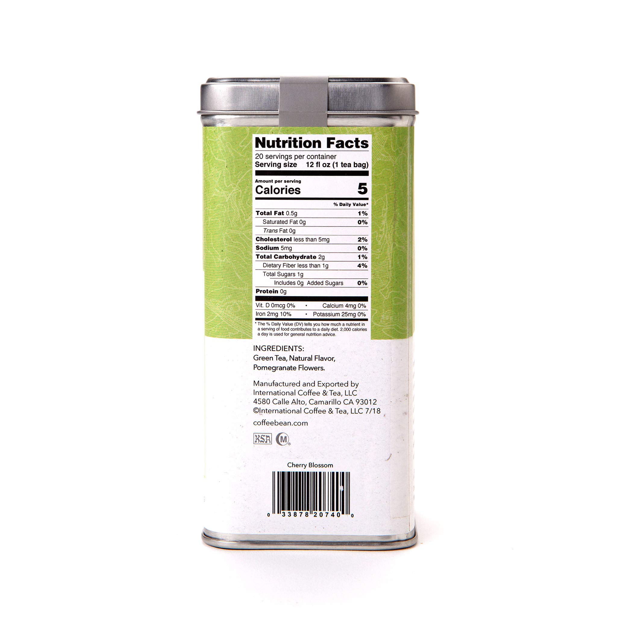 The Coffee Bean & Tea Leaf Cherry Blossom Green Tea, Fruit Tea, Whole Leaf Tea Bags, 20 Count