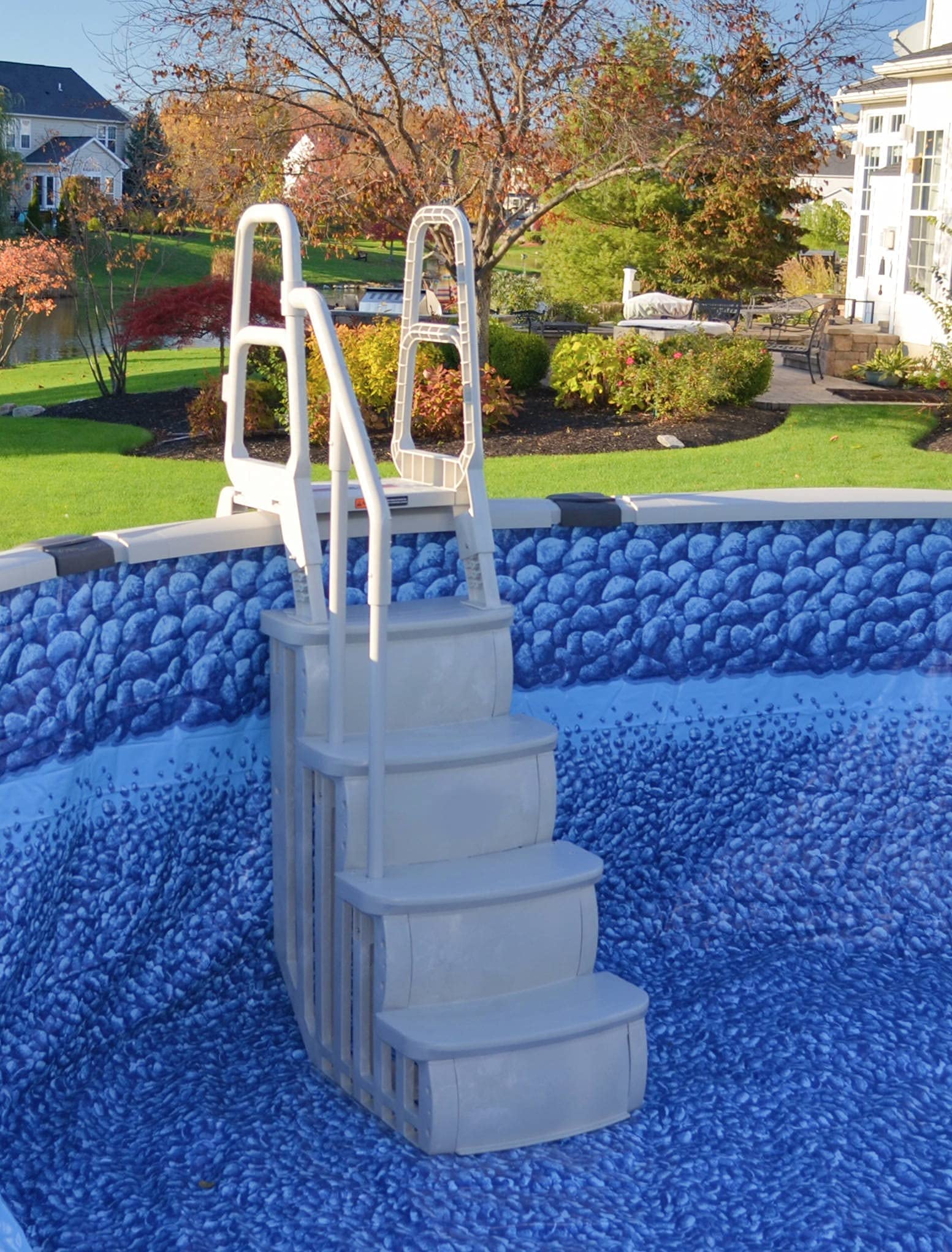 Main Access Smart Step System for 48 to 54 Inch Above Ground Pools, Heavy Duty Four Step Ladder A-Frame - Taupe