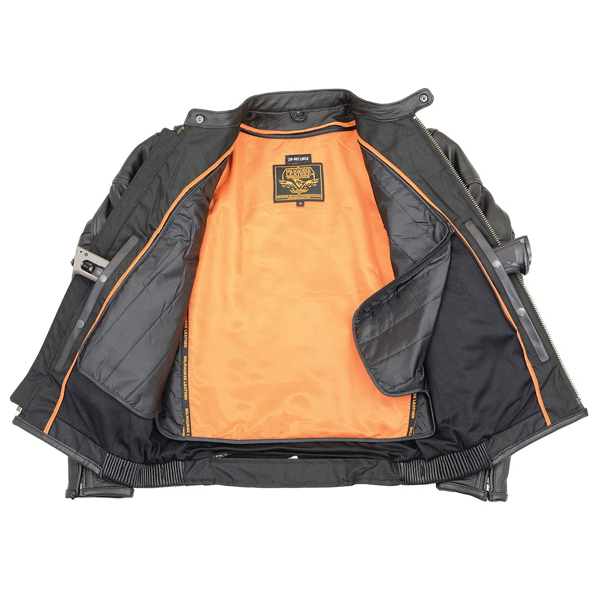 Milwaukee Leather ML2083 Men's Black Premium Leather Vented Motorcycle Rider Jacket w/Reflective Piping - Large