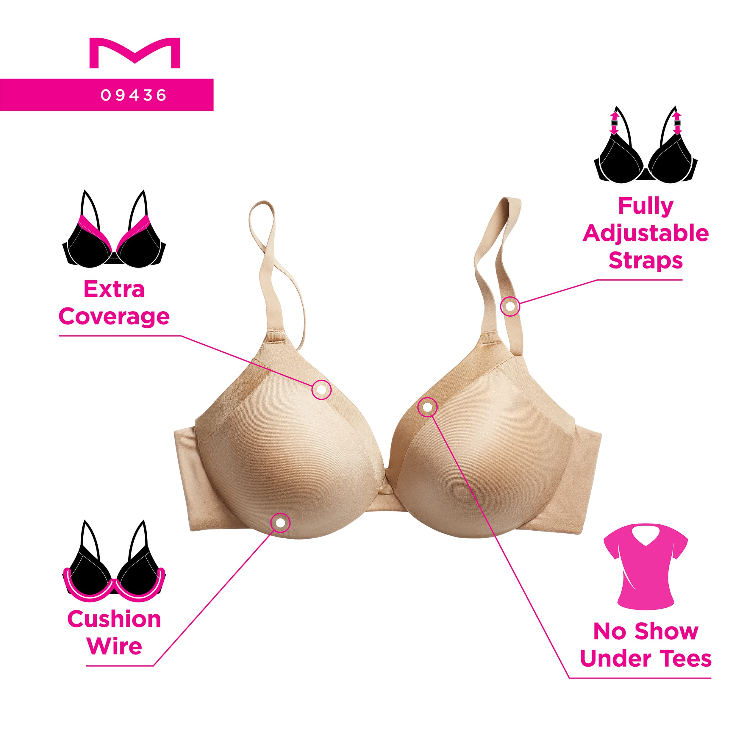 Maidenform womens Comfort Devotion Tailored Full T-shirt Bra 09436 Extra Coverage, Body Beige, 38C US