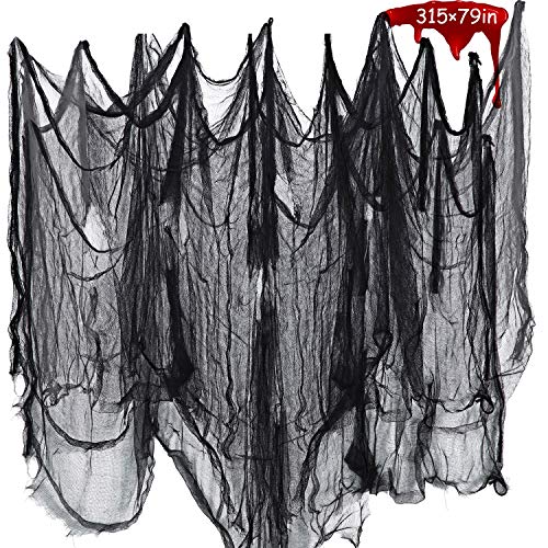 79 x 315 Inch Halloween Creepy Cloth Spooky Cheesecloth Gauze Hanging Cheesecloth for Halloween Scary Party Supplies Haunted House Doorway Stairway Window Table Wall Decorations (Black)