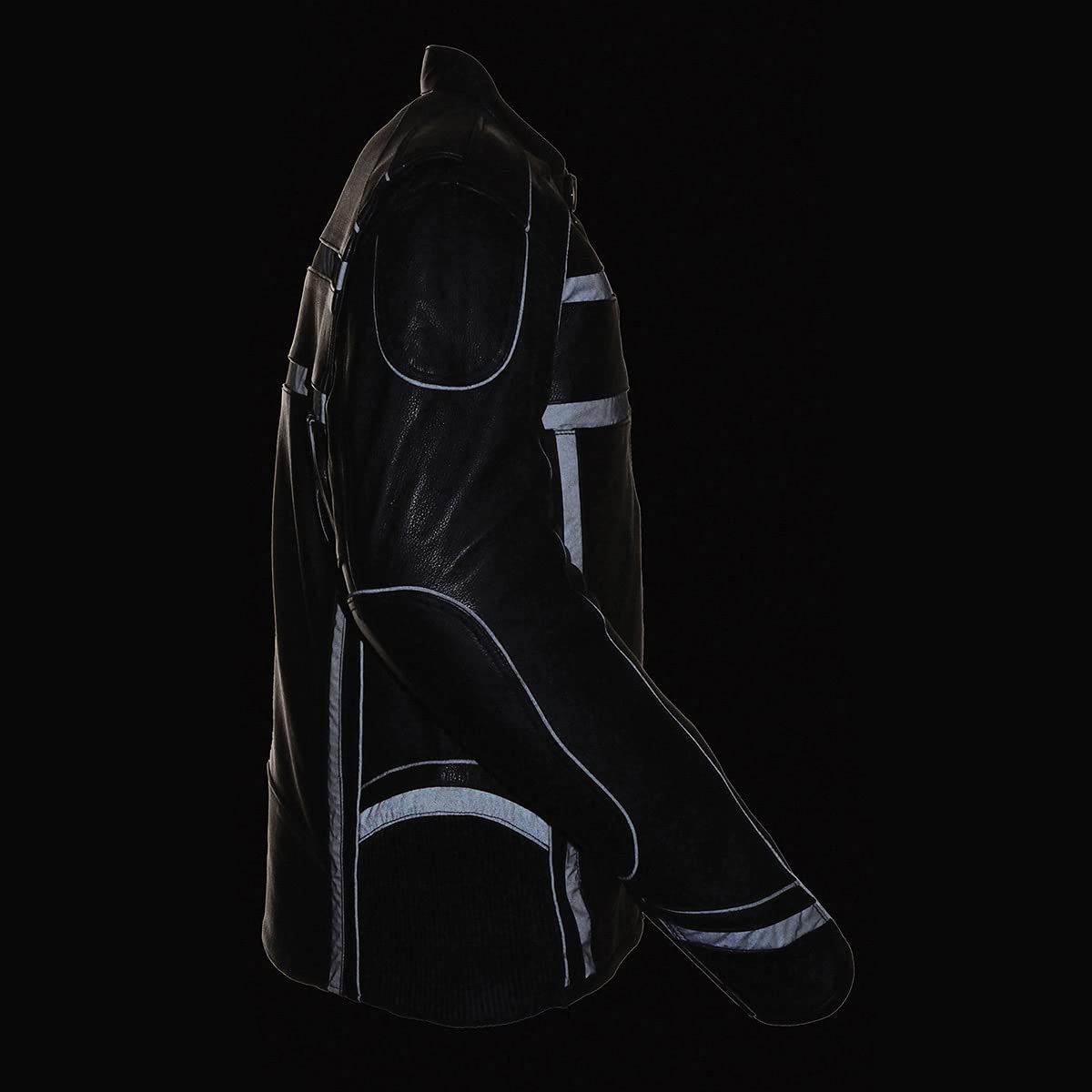 Milwaukee Leather ML2083 Men's Black Premium Leather Vented Motorcycle Rider Jacket w/Reflective Piping - Large