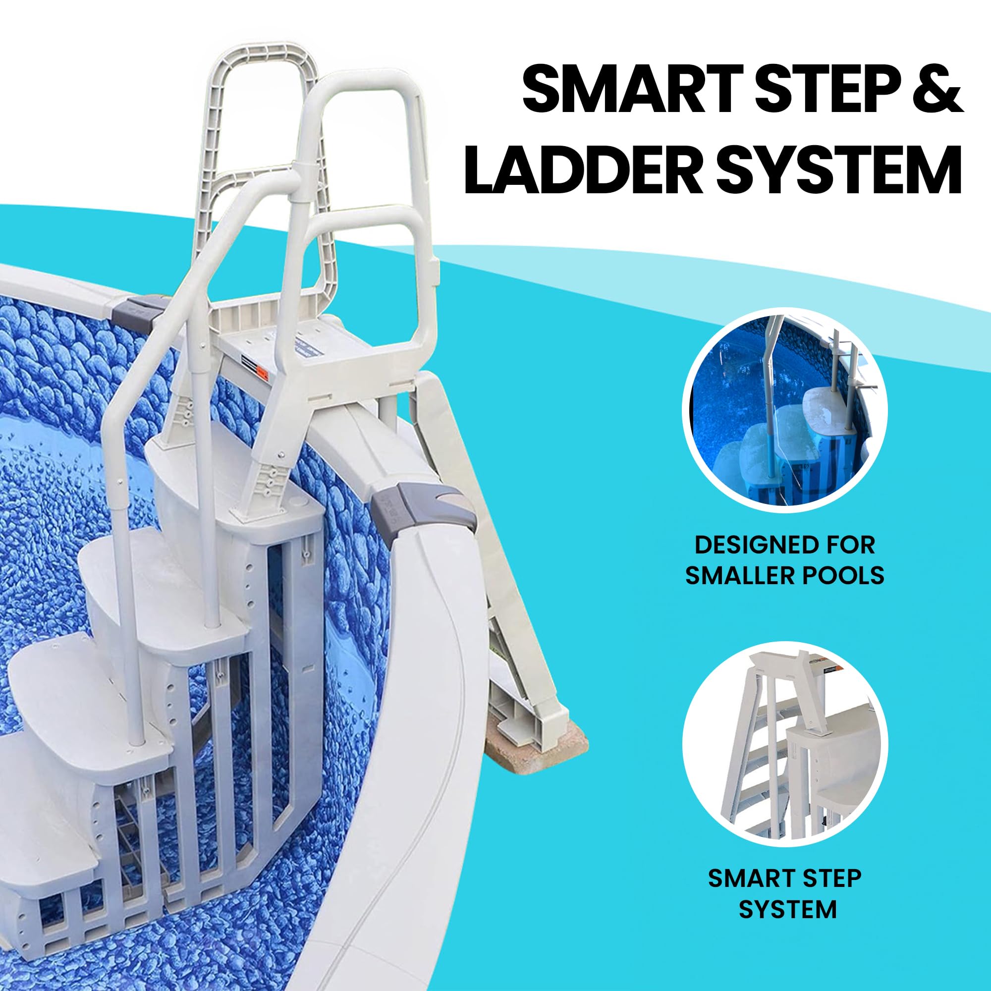 Main Access 200600T 4 Piece 24" Wide Heavy Duty Adjustable Above Ground Swimming Pool Smart Step Entry System with 200 Pound Capacity, Taupe