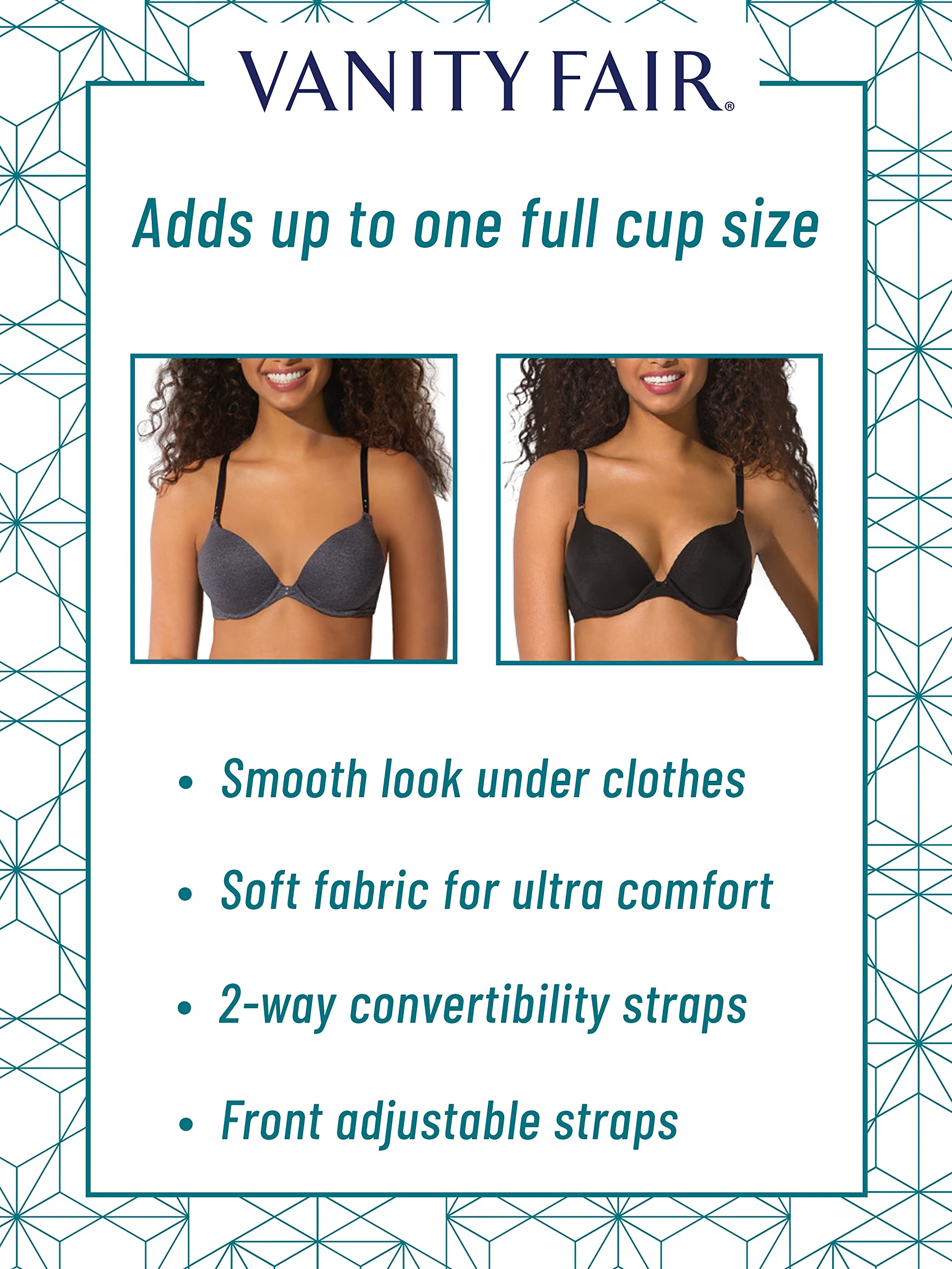 Vanity Fair Womens Ego Boost Add-a-size (+1 Cup Size) Push Up Bra, Underwire - Beige Jacquard, 36A US