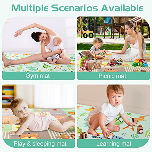 LFCREATOR Baby Play Mat,79" x 71" Extra Large Play Mat for Baby,Anti Slip Non Toxic Infant Play Mat ,Waterproof Reversible Play mat with Fabric Covering Edge,Dinosaur