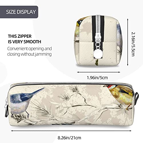 allgobee Pu Leather Pencil Bag Pen Case Little-Birds-Watercolor Students Stationery Pouch Pencil Holder Desk Organizer