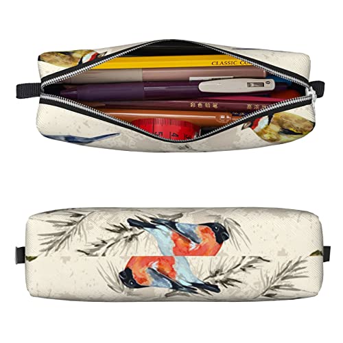 allgobee Pu Leather Pencil Bag Pen Case Little-Birds-Watercolor Students Stationery Pouch Pencil Holder Desk Organizer