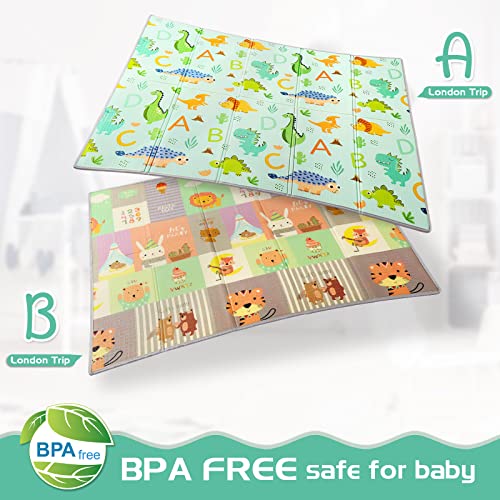 LFCREATOR Baby Play Mat,79" x 71" Extra Large Play Mat for Baby,Anti Slip Non Toxic Infant Play Mat ,Waterproof Reversible Play mat with Fabric Covering Edge,Dinosaur