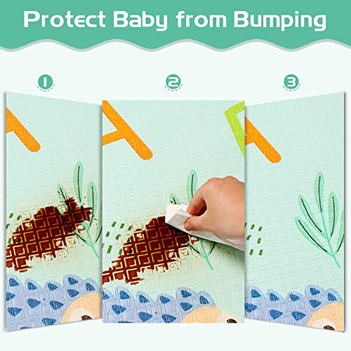 LFCREATOR Baby Play Mat,79" x 71" Extra Large Play Mat for Baby,Anti Slip Non Toxic Infant Play Mat ,Waterproof Reversible Play mat with Fabric Covering Edge,Dinosaur