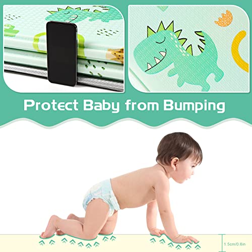 LFCREATOR Baby Play Mat,79" x 71" Extra Large Play Mat for Baby,Anti Slip Non Toxic Infant Play Mat ,Waterproof Reversible Play mat with Fabric Covering Edge,Dinosaur