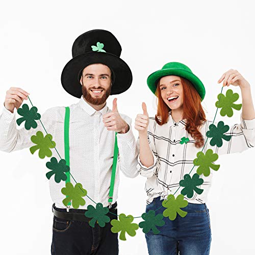 3 Pieces St Patrick's Day Garland Banner Decorations Lucky Burlap Banner Shamrock Irish Leaf Clover Banner Rustic Felt Hanging Banner for Mantel Fireplace Indoor Outdoor Saint Party Decor Supplies