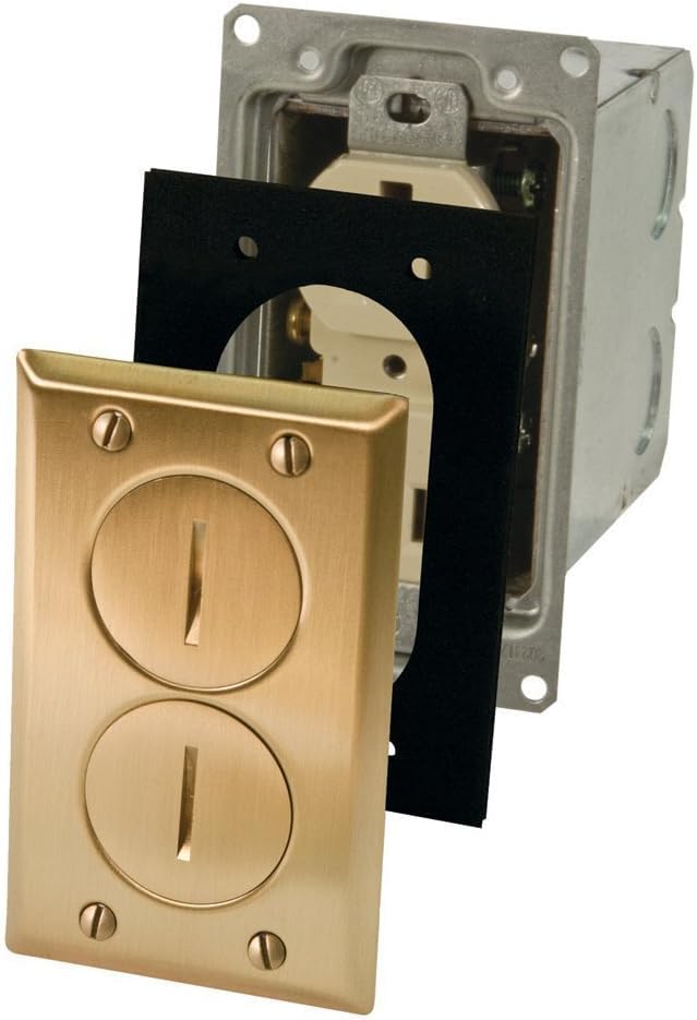 Hubbell Raco 6500BR Rectangular Floor Box Kit Metallic Cover Plate, 15 Amp, Brass