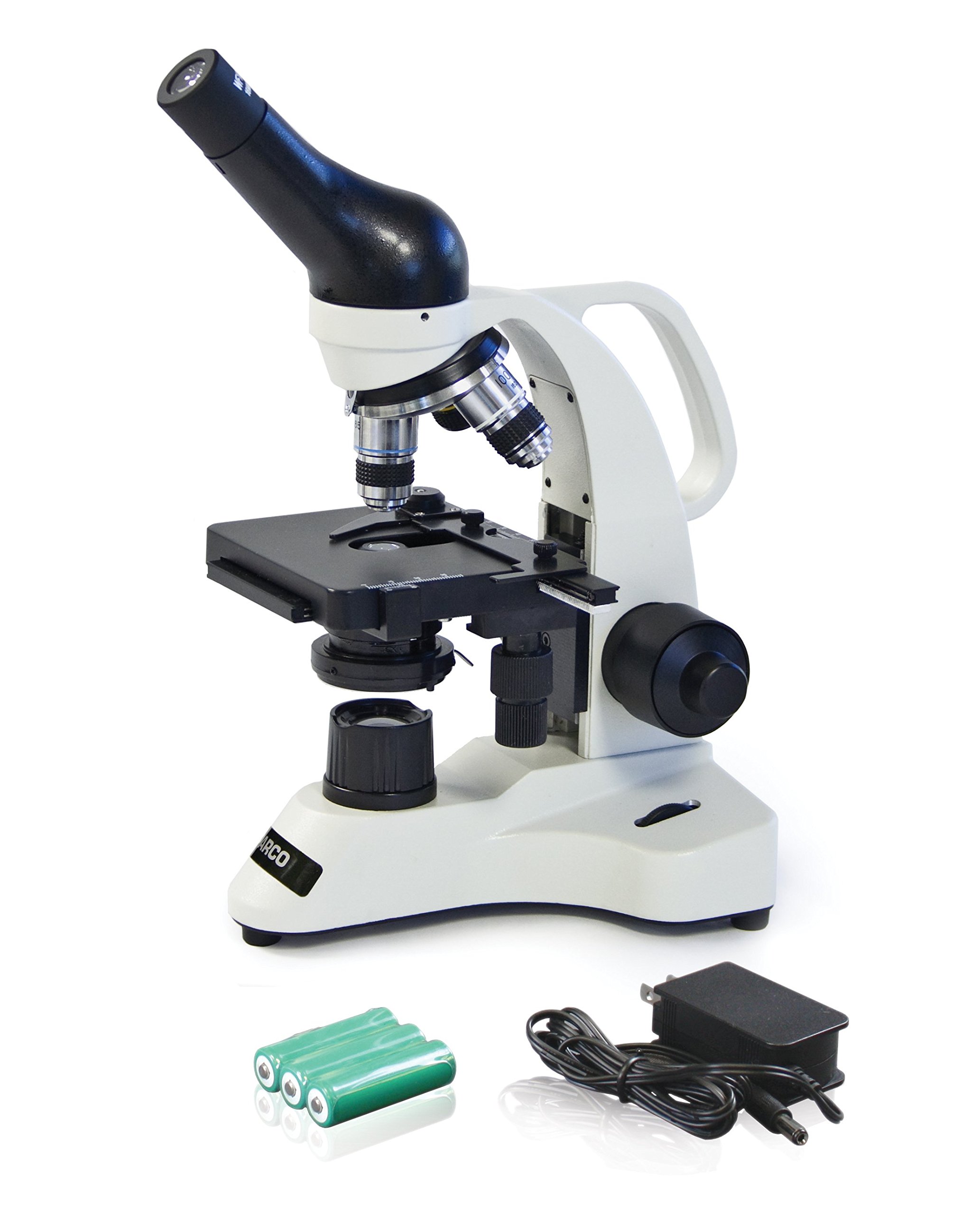 Parco Scientific 3050-100-RC Monocular Compound Microscope, 10x WF Eyepiece, 40x—1000x Magnification, LED Illumination, Coaxial Coarse & Fine Focus, Mechanical Stage, Rechargeable Battery