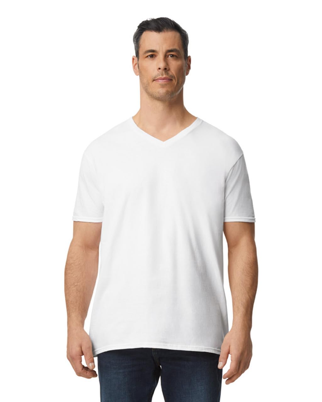 Gildan Men's Softstyle Preshrunk Heather V-Neck T-Shirt, White, X-Large