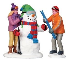 Snowman Skier Set of 2 Christmas Village Figurines