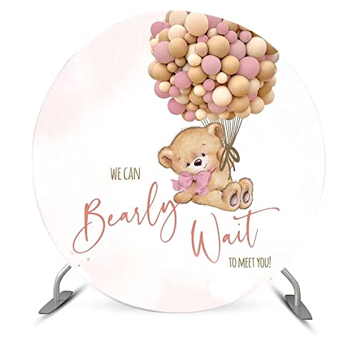 ittsmnt We Can Bearly Wait to Meet You Round Backdrop Cover for Pink Girl Baby Shower Party Round Cover Background Decoration Photography Photobooth Circle Round Banner Dia-6.5ft NO76