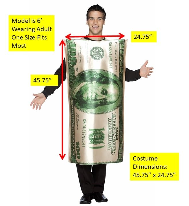 Rasta Imposta Dollar 100 Bill Costume, Green/White, One Size