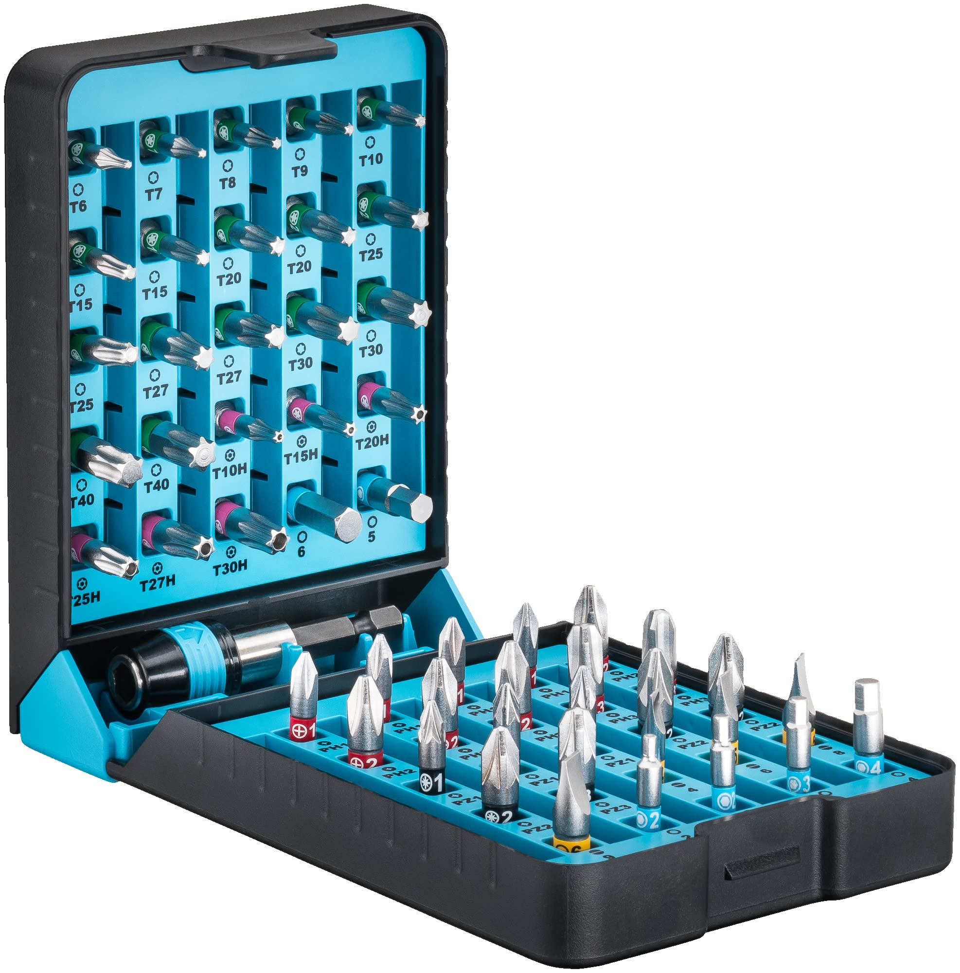 HAZET BitE-Box 2240N/51 I 51-piece screwdriver bit set, drive: Pozidriv, hexagon 6.3 (1/4 inch), Phillips, Tamper Resistant TORX, internal hexagon, slotted, internal TORX